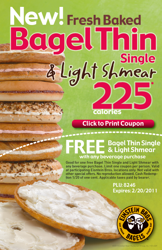 Einstein Bros. Bagels: FREE Bagel Thin Single + Light Shmear - Deal ...